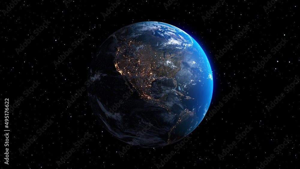 Planet earth with realistic geography surface and orbital 3D cloud ...