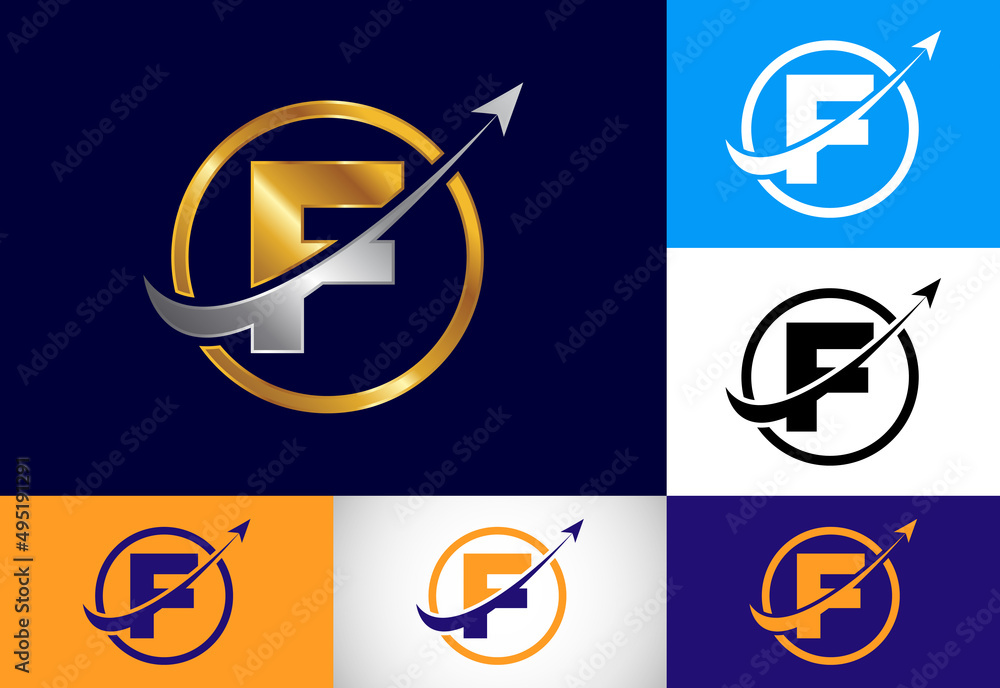 Initial F monogram alphabet symbol design incorporated with the arrow ...