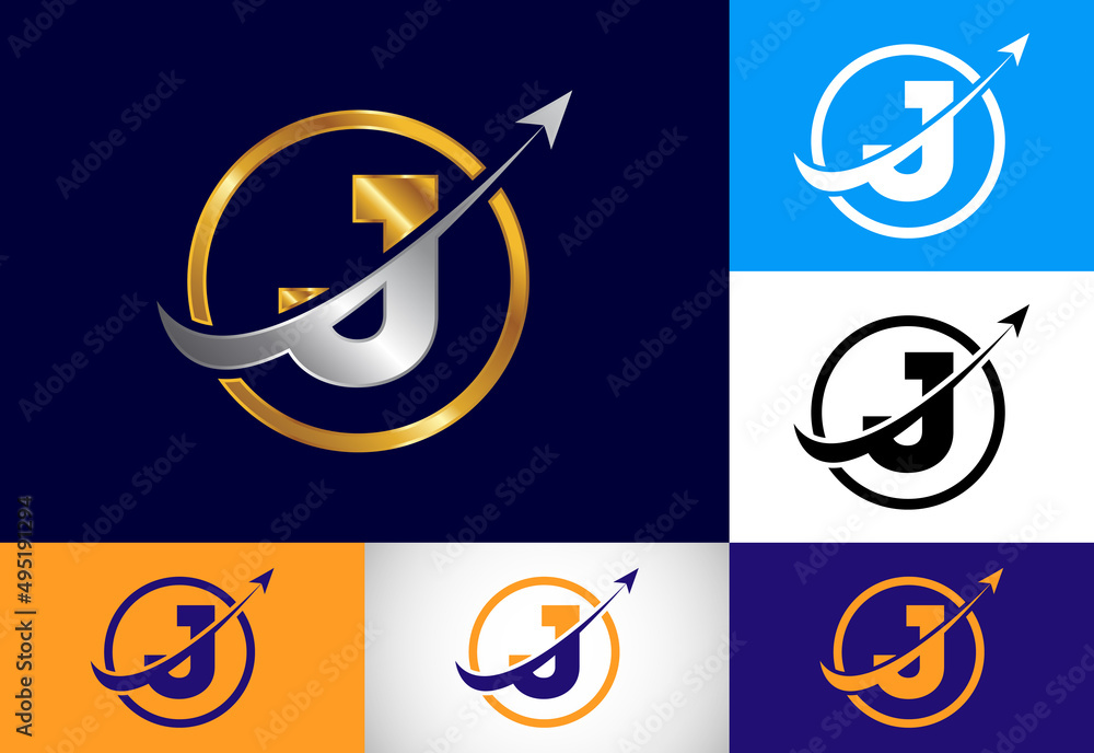 Initial J monogram alphabet symbol design incorporated with the arrow ...