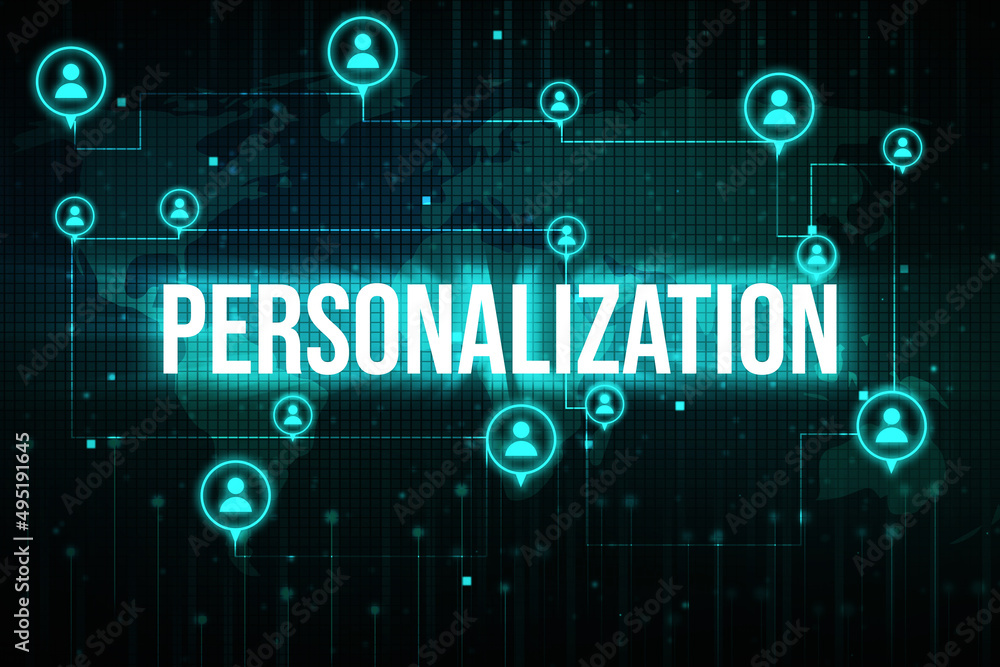Abstract Personalization Technology Background with Connecting Icons on ...