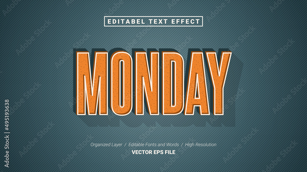 Editable Monday Font Design. Alphabet Typography Template Text Effect ...