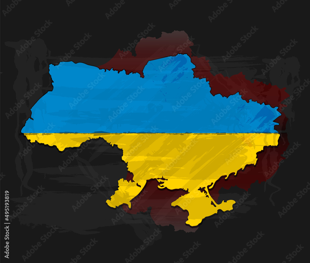 Ukraine map with grunge texture. Map of Ukraine filled with flag colors ...