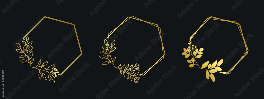Set of gold Floral frame. Luxury circle frame border floral ornament ...