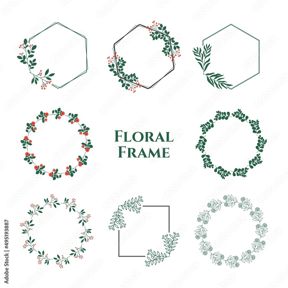 Set of Circle floral frame. Soft pastel color circle frame border ...