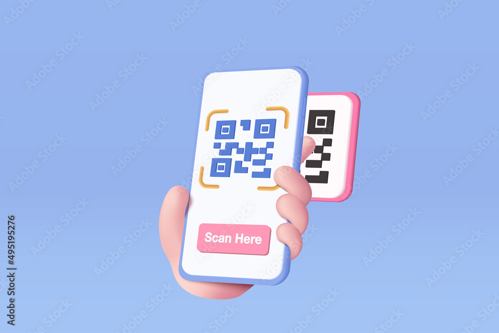 3d hand holding scanning qr code for online shopping concept, shopping ...
