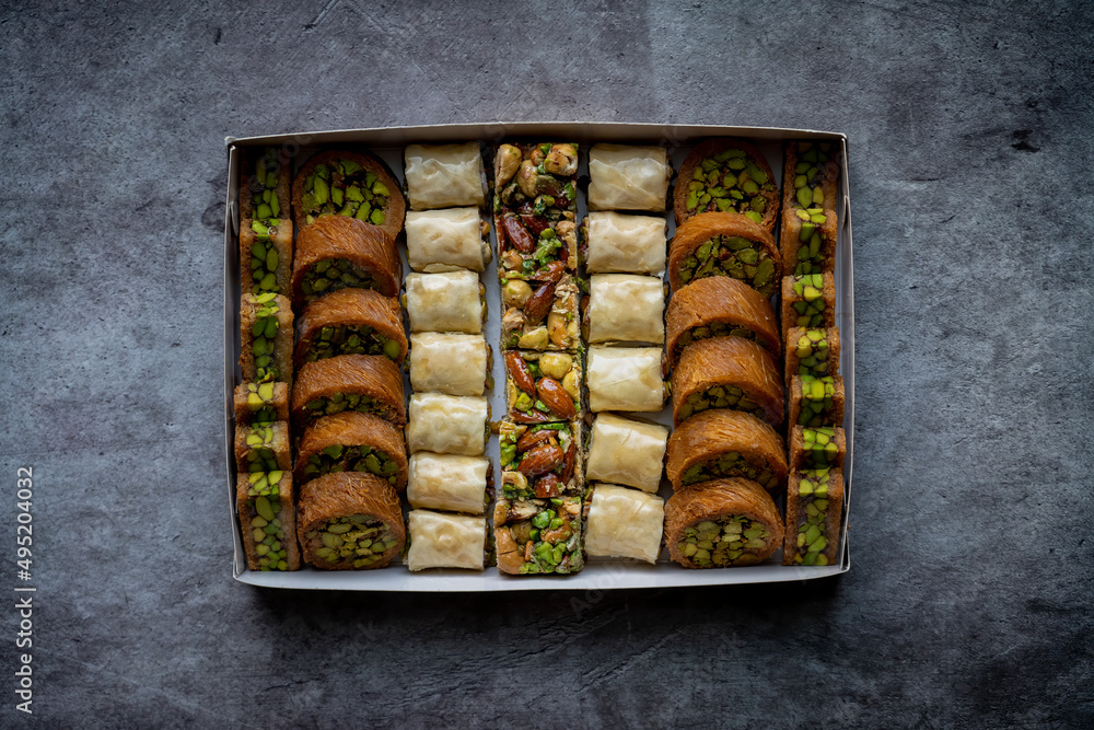 Arabic and Turkish oriental sweets Desserts made of pistachios and ...