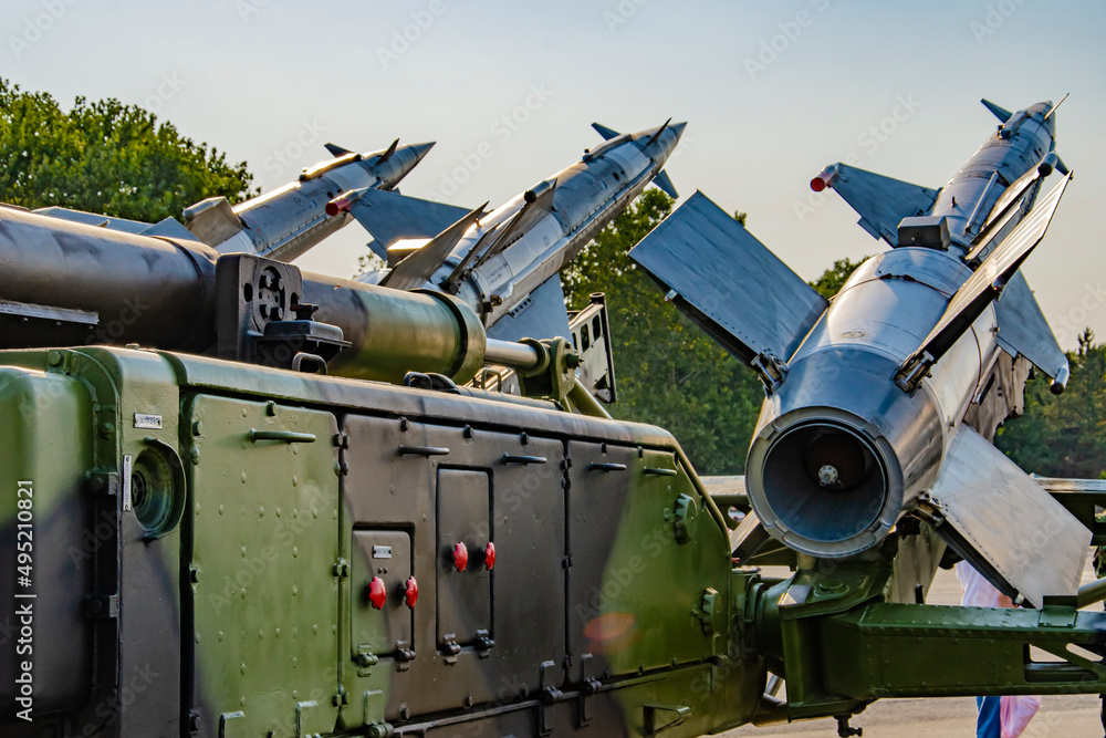 Russian V-600 surface to air missiles on the S-125 quadruple launcher ...