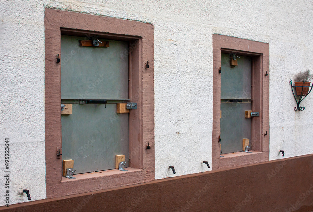 Flood protection measures on houses in an old town in southern Germany ...