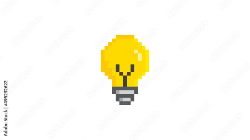 pixel light bulb icon animation cartoon light bulb video footage, 4K 8 ...