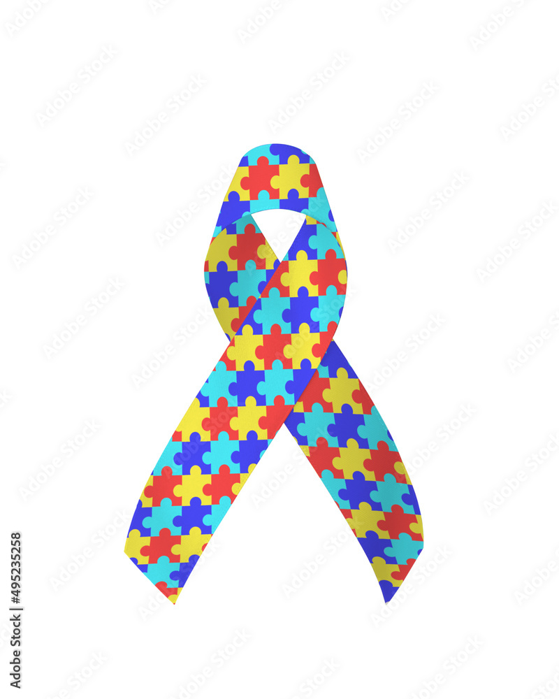 World Autism Awareness day with puzzle or jigsaw pattern ribbon ...