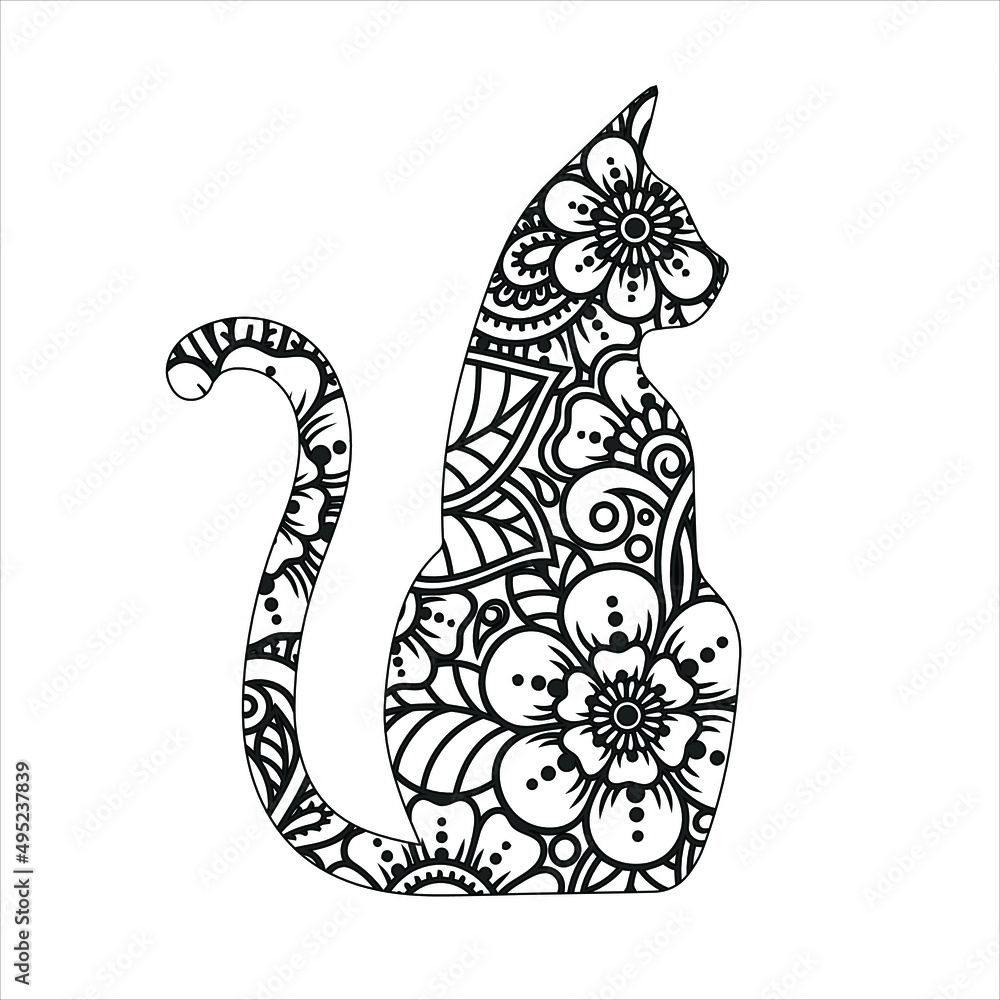 mandala animal coloring Book page for Adults designs with cat mandala ...