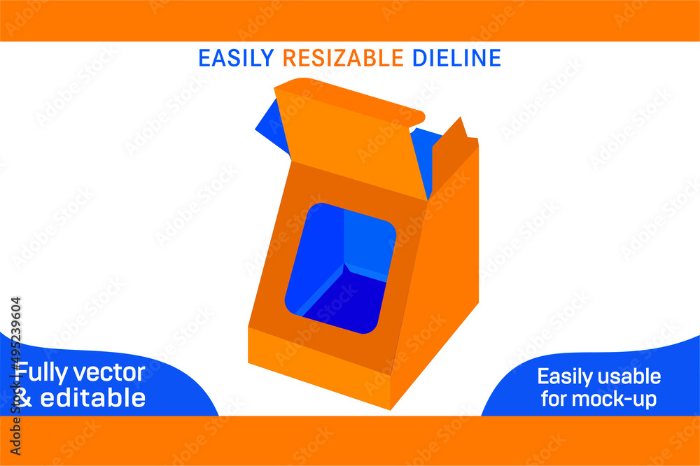 Cake box with window dieline template and 3D box design 3D box Stock ...