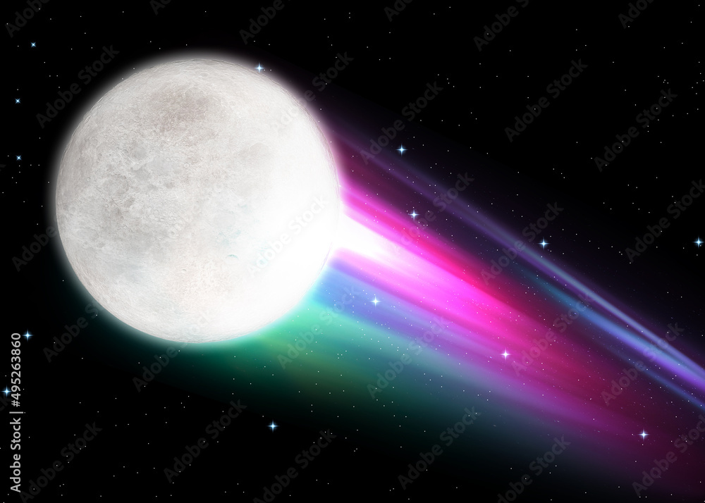 Moon and atmosphere beam, radiate movement, deep space. High resolution ...
