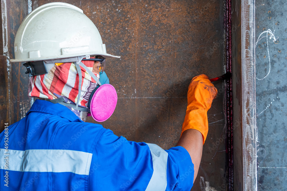 Step to use brush apply Liquid Penetrant into the welded for Non ...