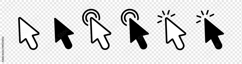 Pinter cursor computer mouse click icon set. Clicking and pointing cursor. Mouse pointer set ...