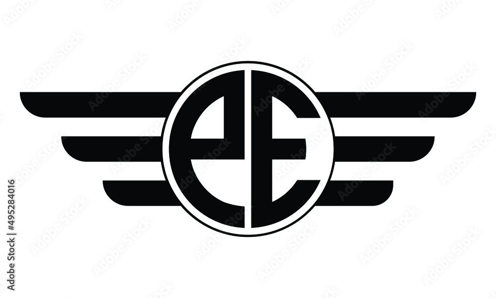 PE two letter monogram type circle letter logo with wings vector logo ...