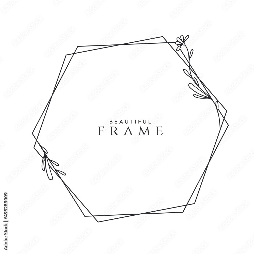 flower frame logo wedding frame hexagon geometric invitation card ...