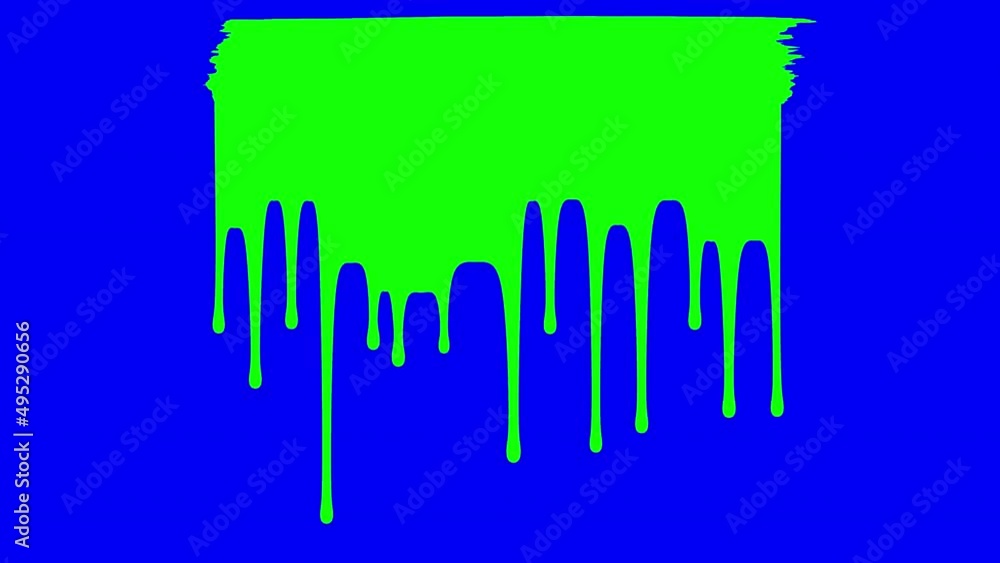 Video Stock Green paint brush stroke with dripping ink on blue screen ...