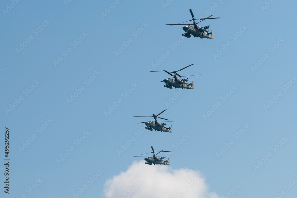 Russia, Sevastopol - July 23, 2021: Group of Russian two-seat attack ...