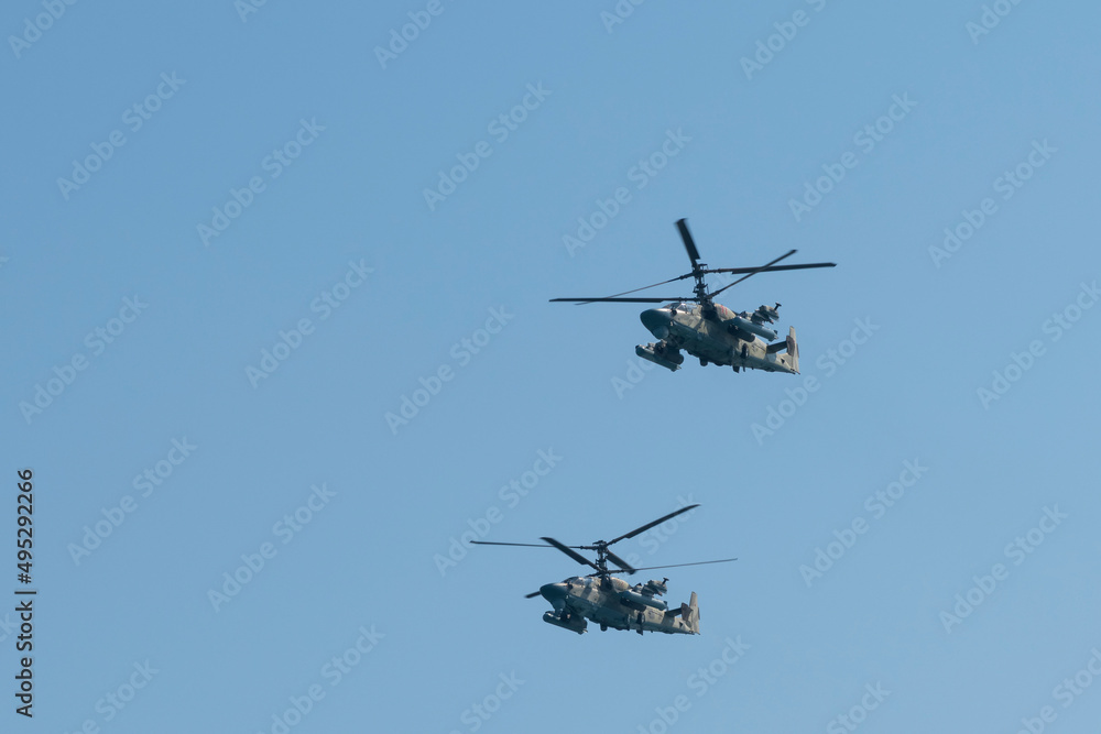 Russia, Sevastopol - July 23, 2021: Group of Russian two-seat attack ...