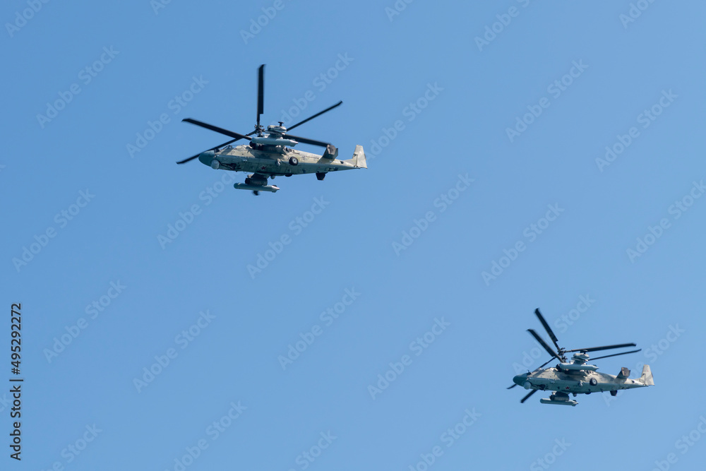 Russia, Sevastopol - July 23, 2021: Group of Russian two-seat attack ...
