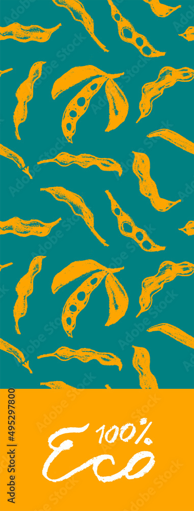 Vector label template with Soybean pattern seamless. Hand-drawn soy ...