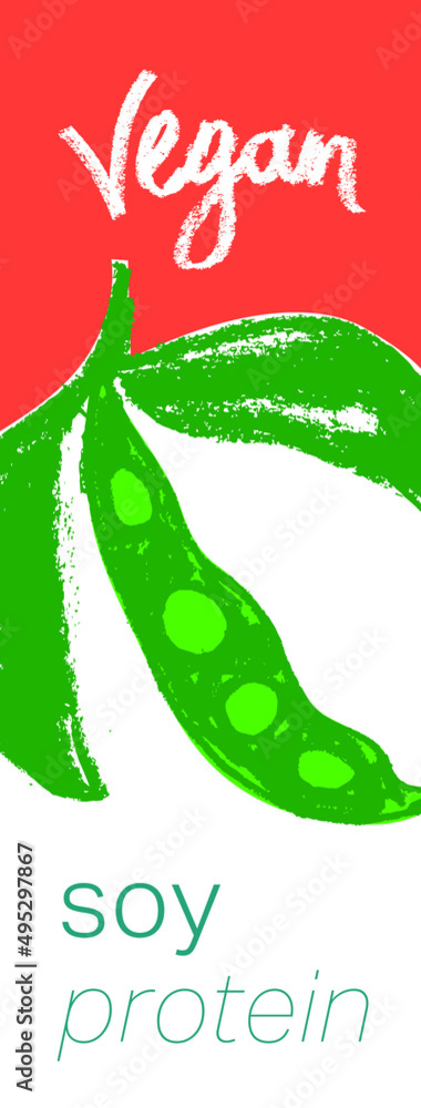 Vector label template with Soybean with hand-drawn soy bean ...