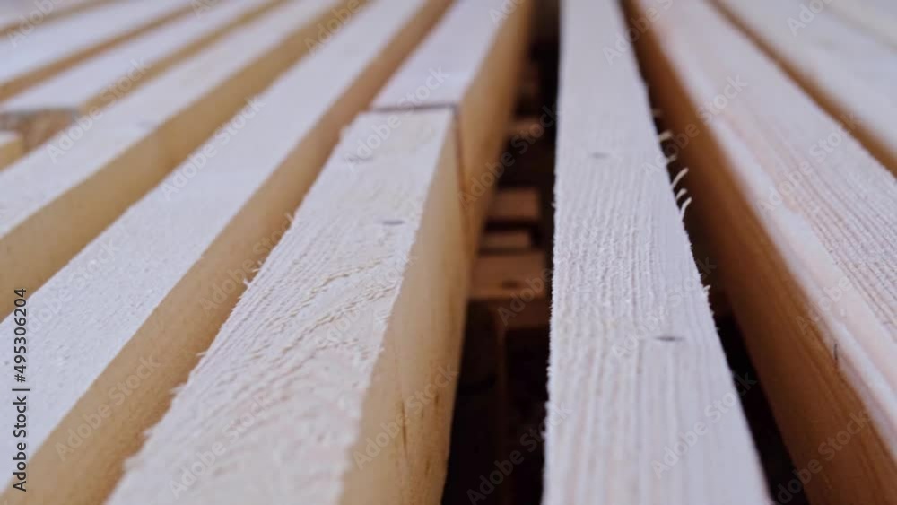 Sawn boards lie on the floor parallel to each other for drying ...