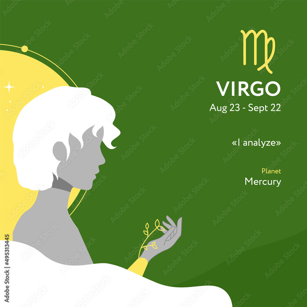 Male Virgo astrological sign illustration with man silhouette and plant ...