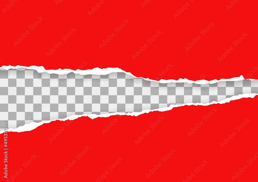 Torn, realistic, ripped strip of red paper with a light shadow on a ...