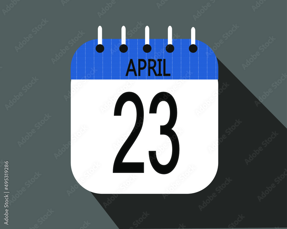 April day 23. Calendar icon on a white paper with blue color border on ...