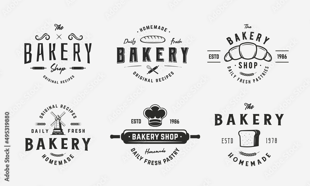 Vintage bakery logo set. Cooking, Kitchen, bakery emblems. Bakery ...