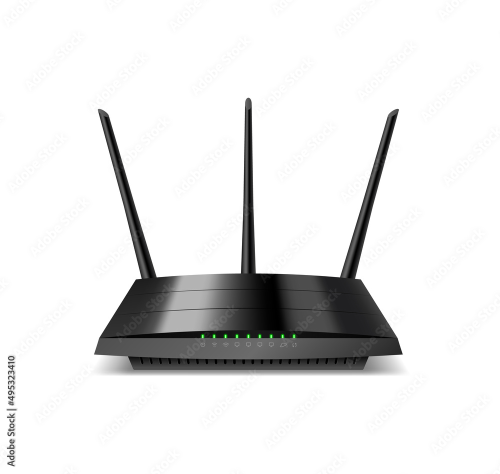 Wifi router, realistic wireless broadband modem with antenna. Ethernet ...