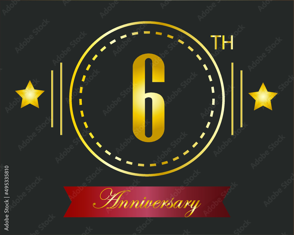6th golden anniversary logo with ring and star golden. vector ...