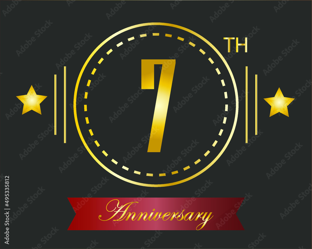 7th golden anniversary logo with ring and star golden. vector ...