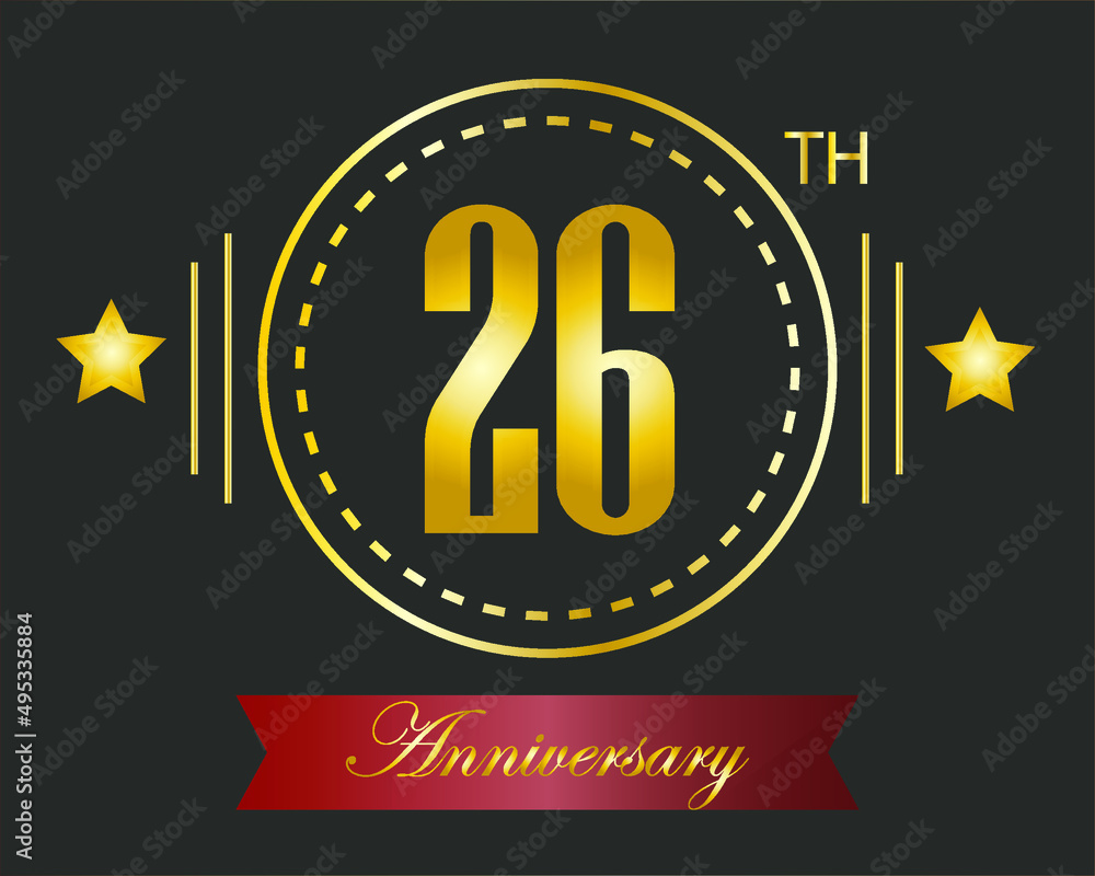 26th golden anniversary logo with ring and star golden. vector ...