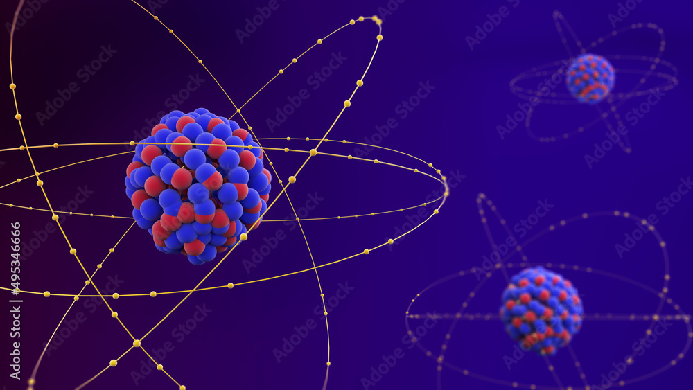 atomic structure consisting of protons, neutrons and electrons.Scientific of atom,3d rendering ...