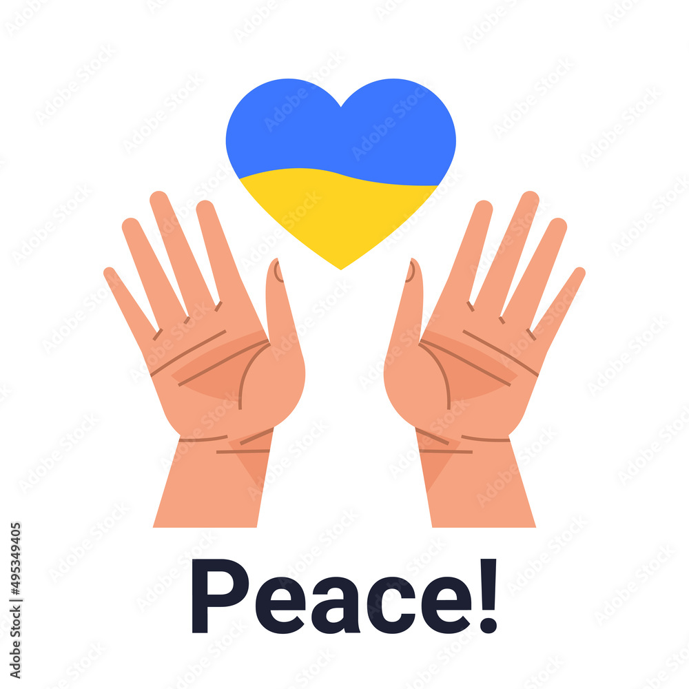 hands holding Ukrainian flag heart shape pray for Ukraine peace save ...