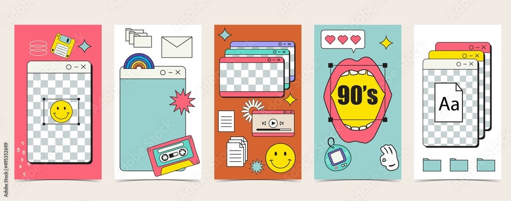 Retro 90s and 80s background design with internet window 1990 Stock ...