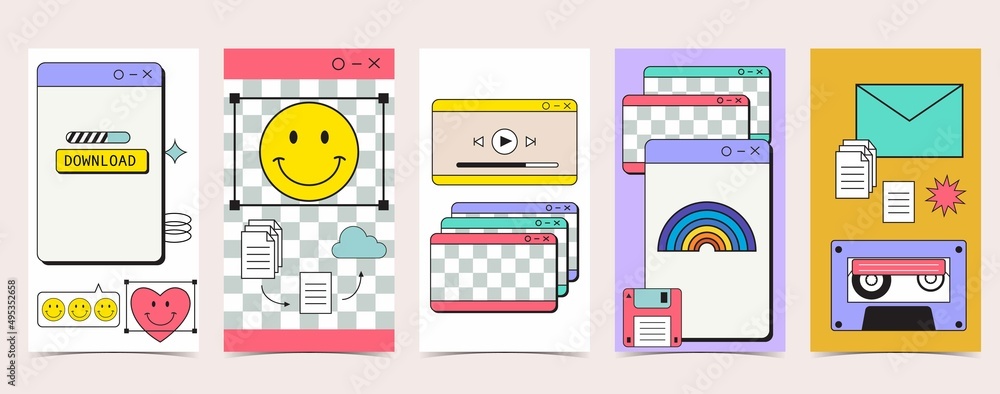 Retro 90s and 80s background design with internet window 1990 Stock ...