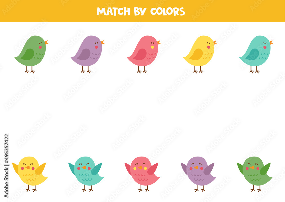 Color matching game for preschool kids. Match birds by colors. Stock ...