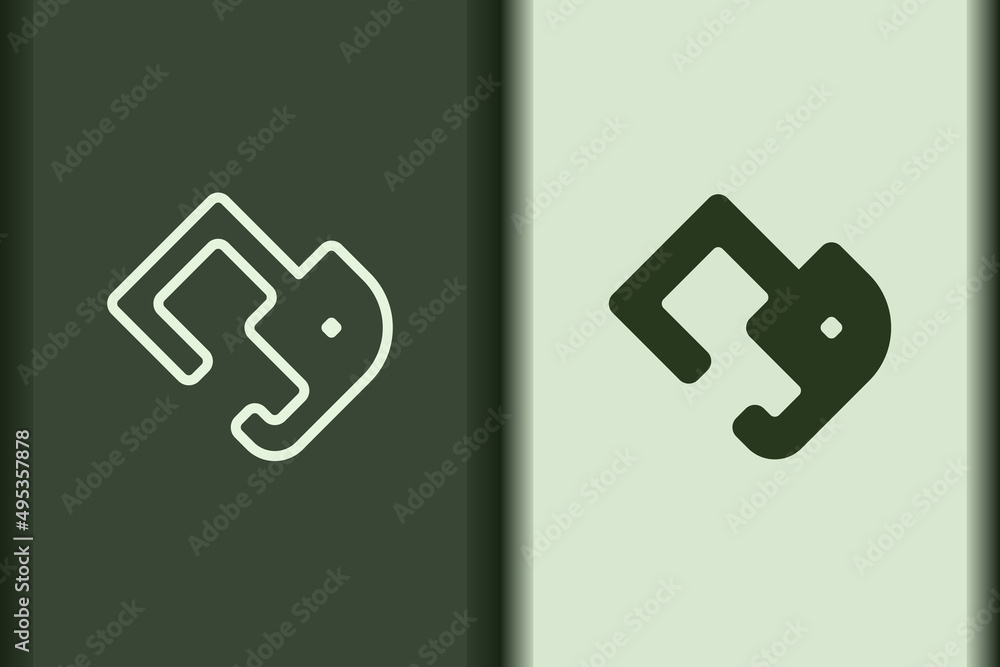 Vector of elephant logo design linear and silhouette icon minimal style ...