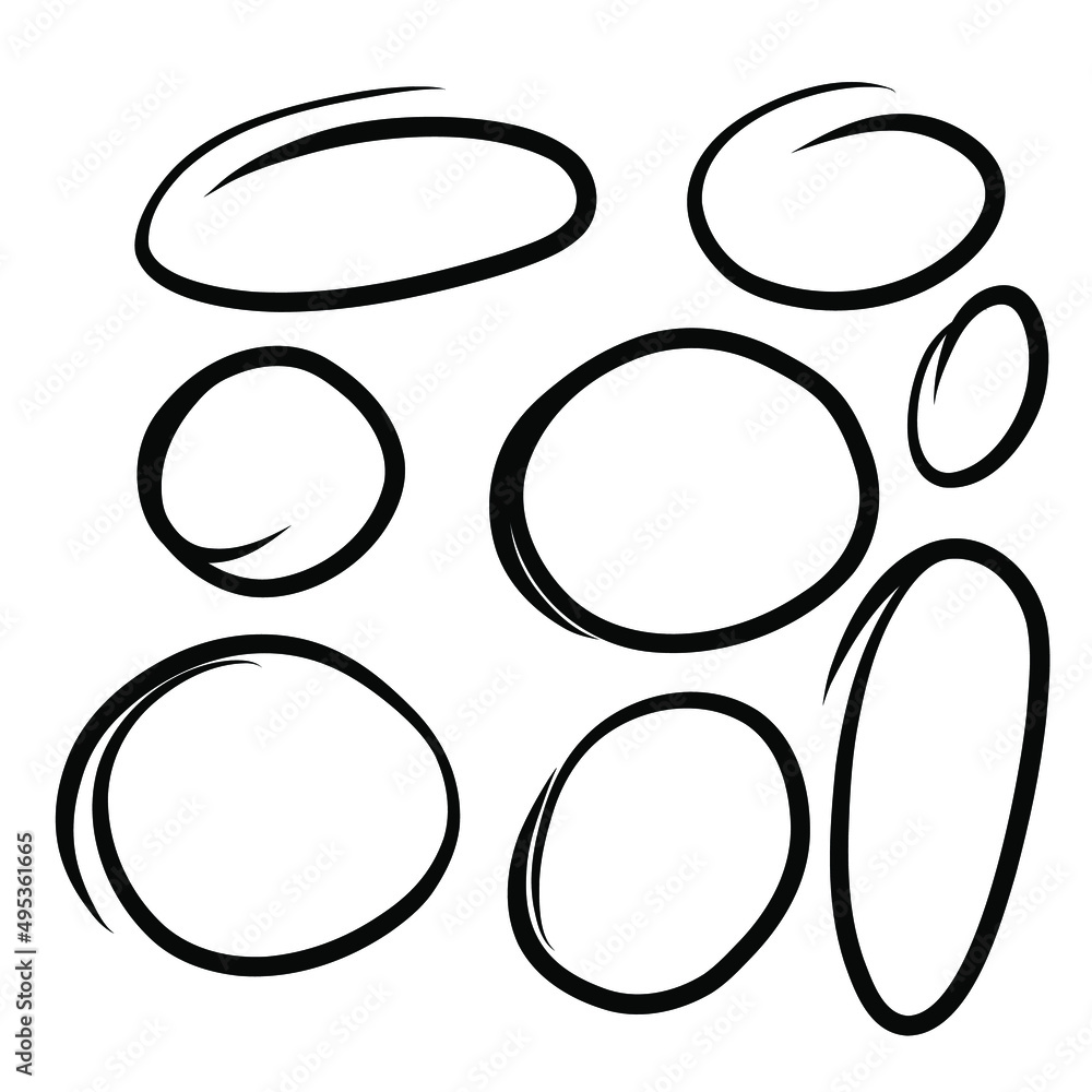 Hand drawn ovals highlight set. Doodle Marker highlight circles ...