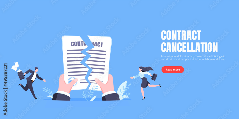 Contract cancellation business concept. Terminated tearing contract ...