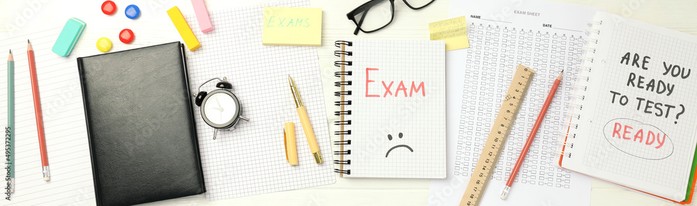 Concept of exams and tests, top view Stock Photo | Adobe Stock