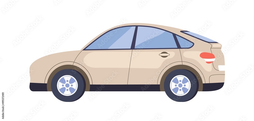 New car, side view. Hatchback auto. Automobile, modern road transport ...