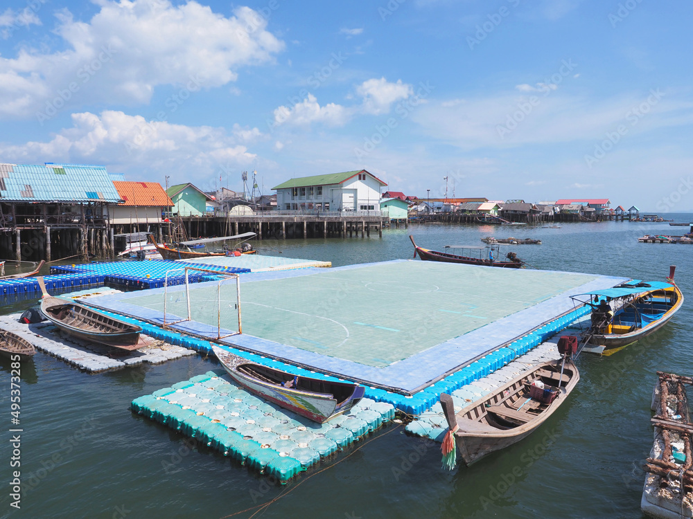 Floating football field in fisherman village on Panyee island at south ...