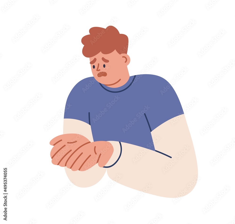 Disappointed sad man with upset unhappy face regretting. Desperate ...