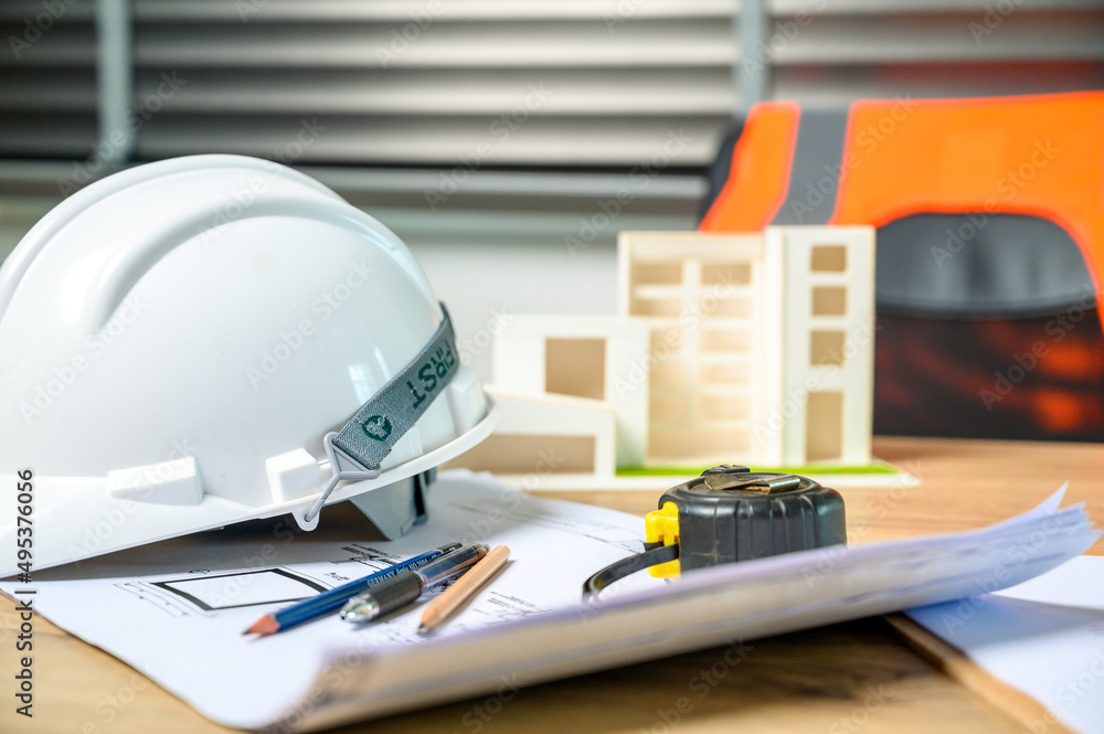 Construction planning drawings design building Project in office ...