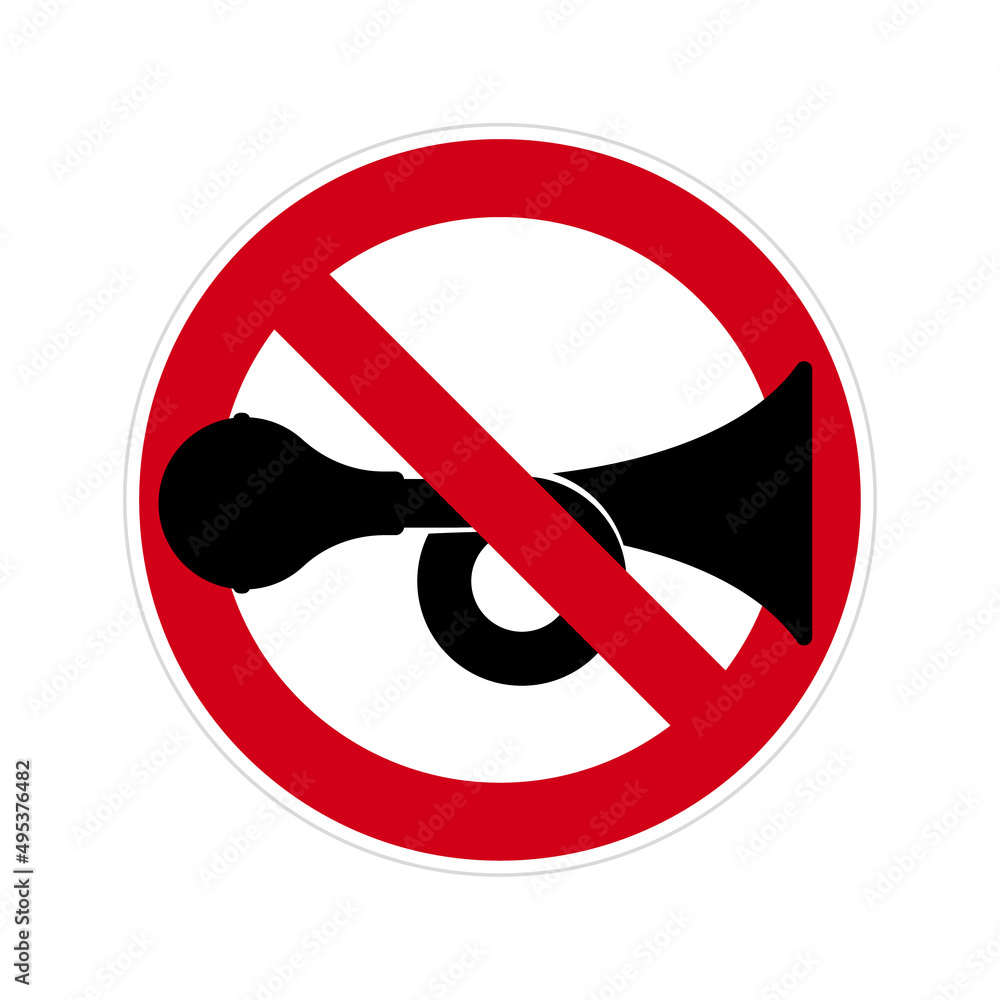 Vector circle road sign crossed out red circle with horn symbol ...